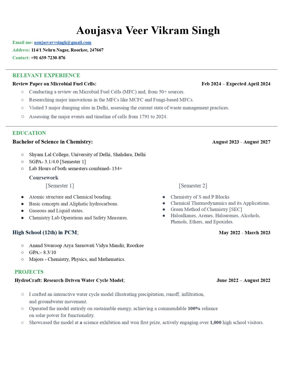 Help Aoujasva Make A Difference: Fund My Internship (CO2 Reduction) - Ketto